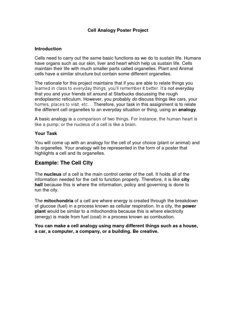 Cell Analogy Poster Project | PDF | Analogy | Cell (Biology)
