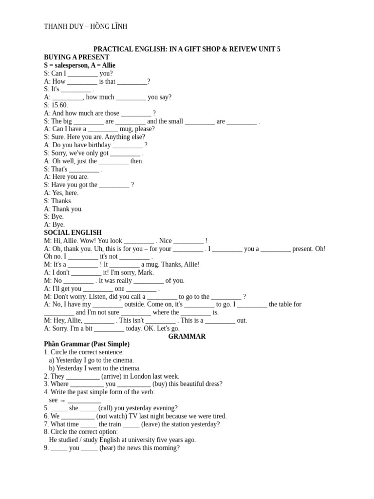 Practical English & Review Unit 5 | PDF | Linguistic Typology ...
