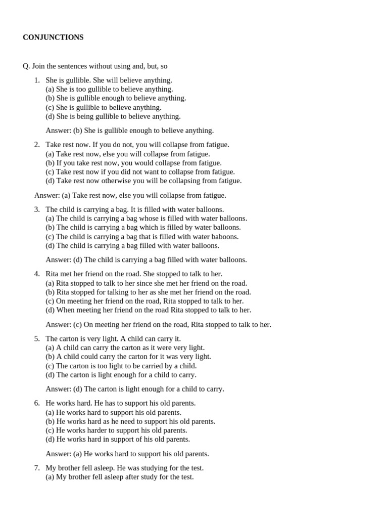 CONJUNCTIONS AND DO AS DIRECTED TEST-1 | PDF