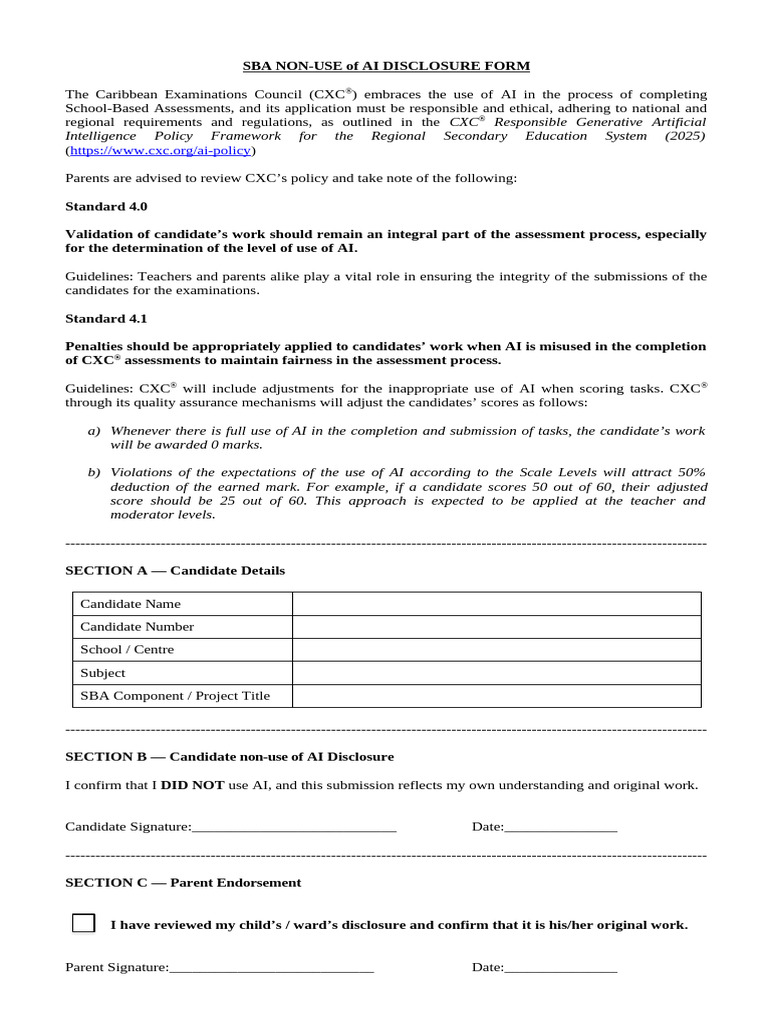 SBA Non-Use of AI Disclosure Form | PDF | Artificial Intelligence ...