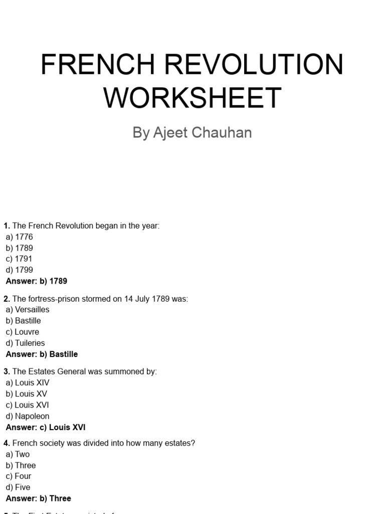 French Revolution Worksheet | PDF | French Revolution | Maximilien ...