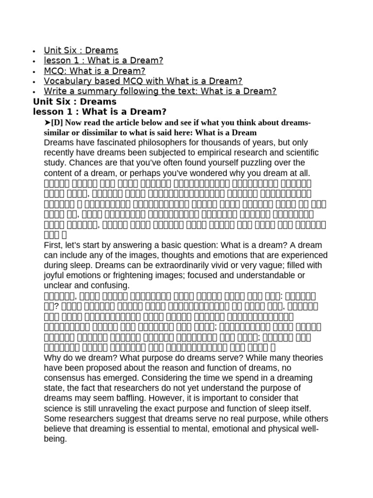 Unit 6 Lesson 1 Dreams | PDF
