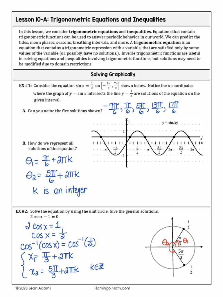 Notes For Topic 3.10 Trigonometric Equations and Inequalities KEY | PDF ...