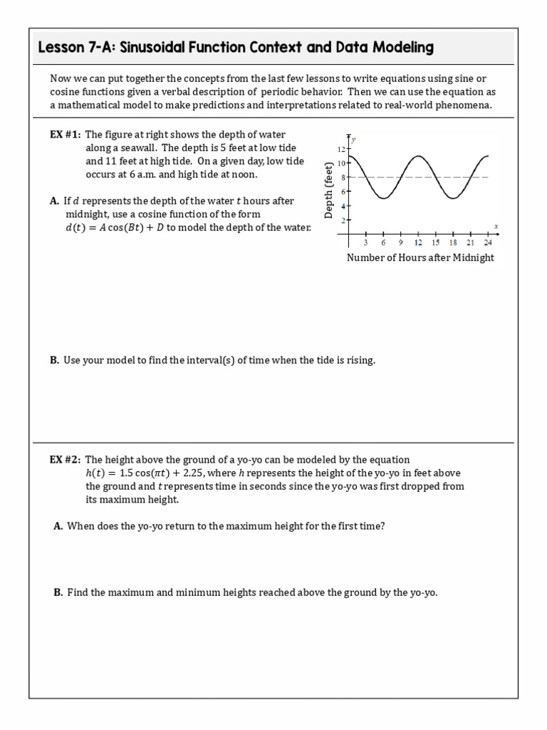 Notes For Topic 3.7 Sinusoidal Function Context and Data Modeling | PDF ...