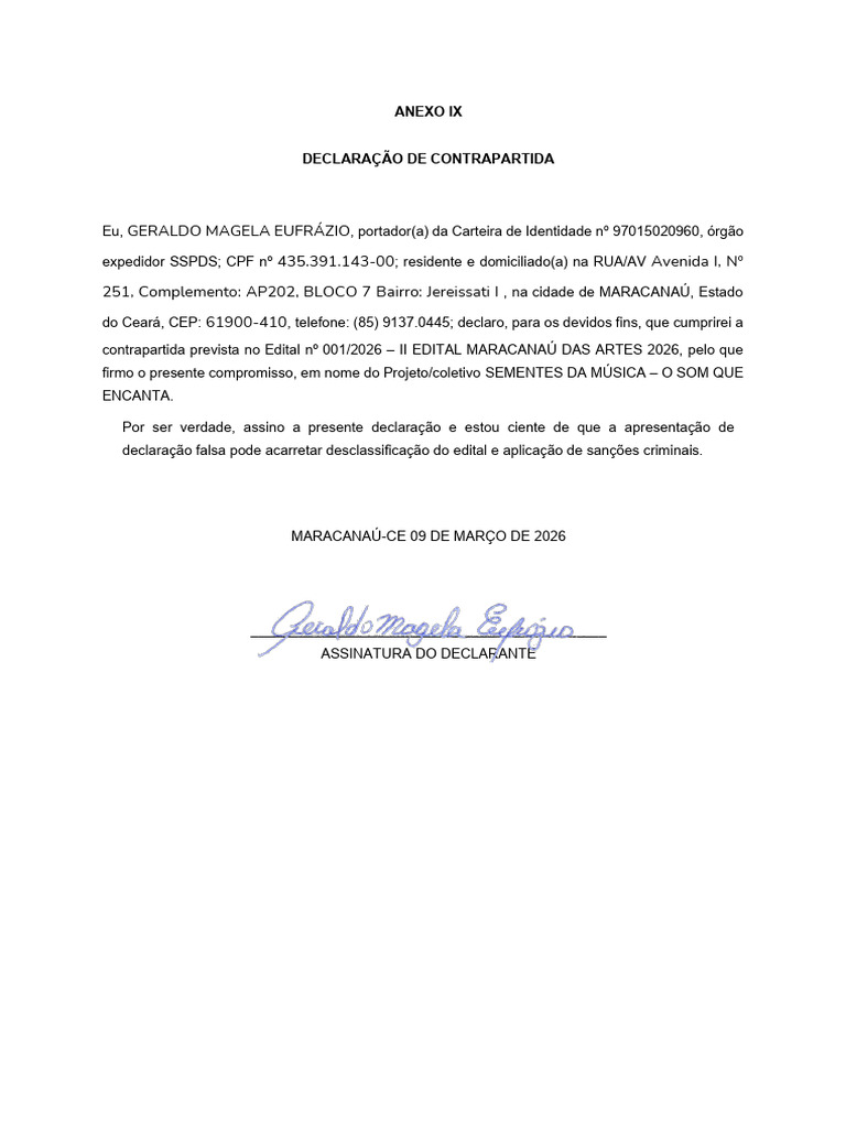 Anexo Ix Declaracao de Contrapartida | PDF