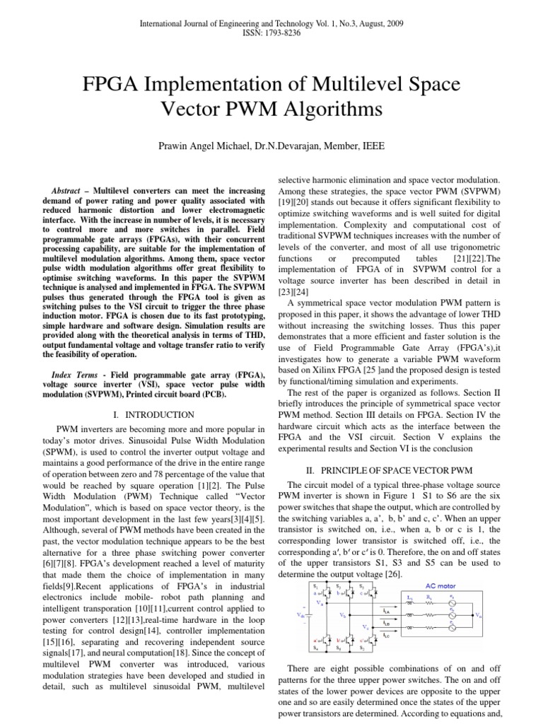 Fpga Implementation On Svpwm Mli Pdf Field Programmable Gate Array Power Inverter
