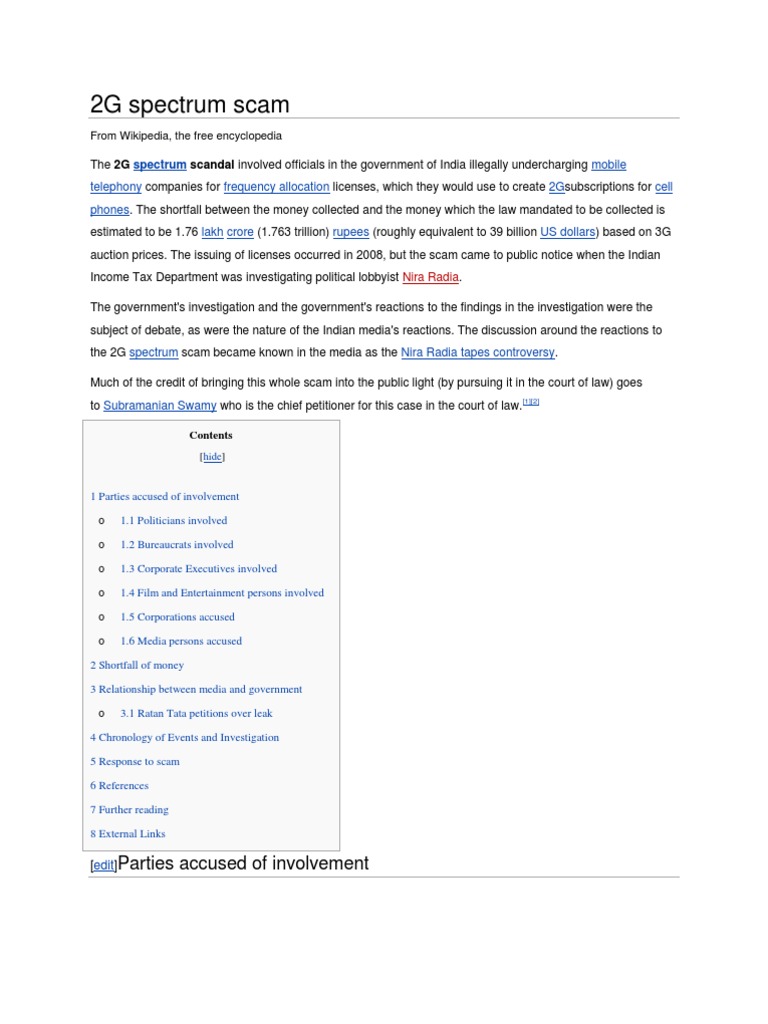 2G Spectrum Scam: Parties Accused of Involvement | PDF | Economy Of ...