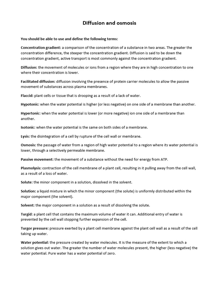 Diffusion and Osmosis Questions Only | PDF | Osmosis | Applied And ...