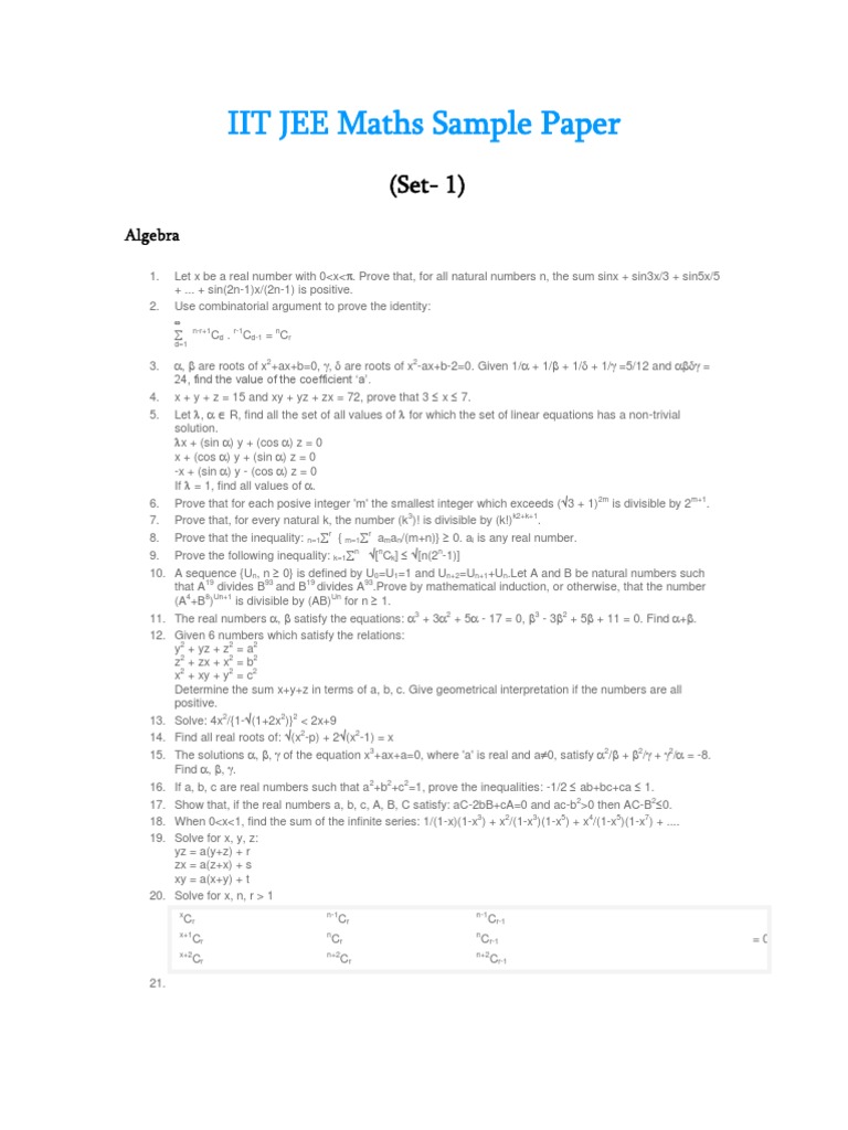 50266-26129-IIT JEE Maths Sample Paper-2 | PDF | Real Number | Equations