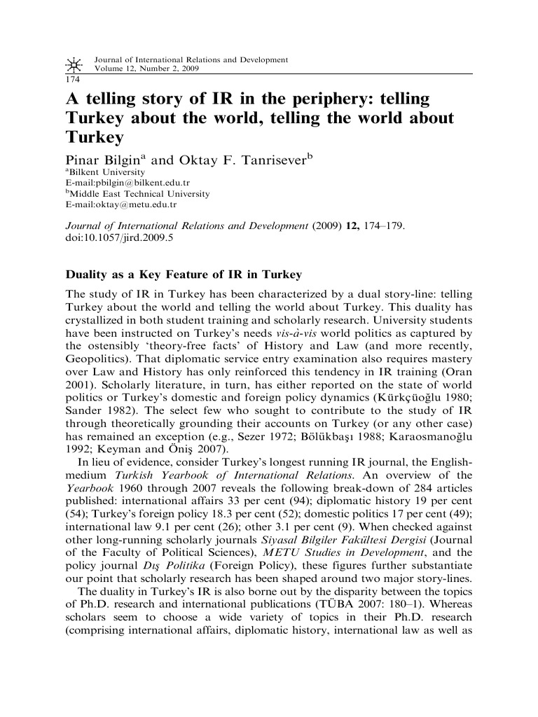 A Telling Story of IR in the Periphery Telling Turkey About the World ...