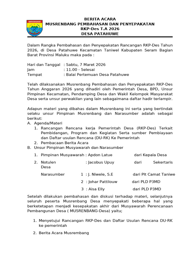 Berita Acara Musrenbang RKP 2025. Fix | PDF