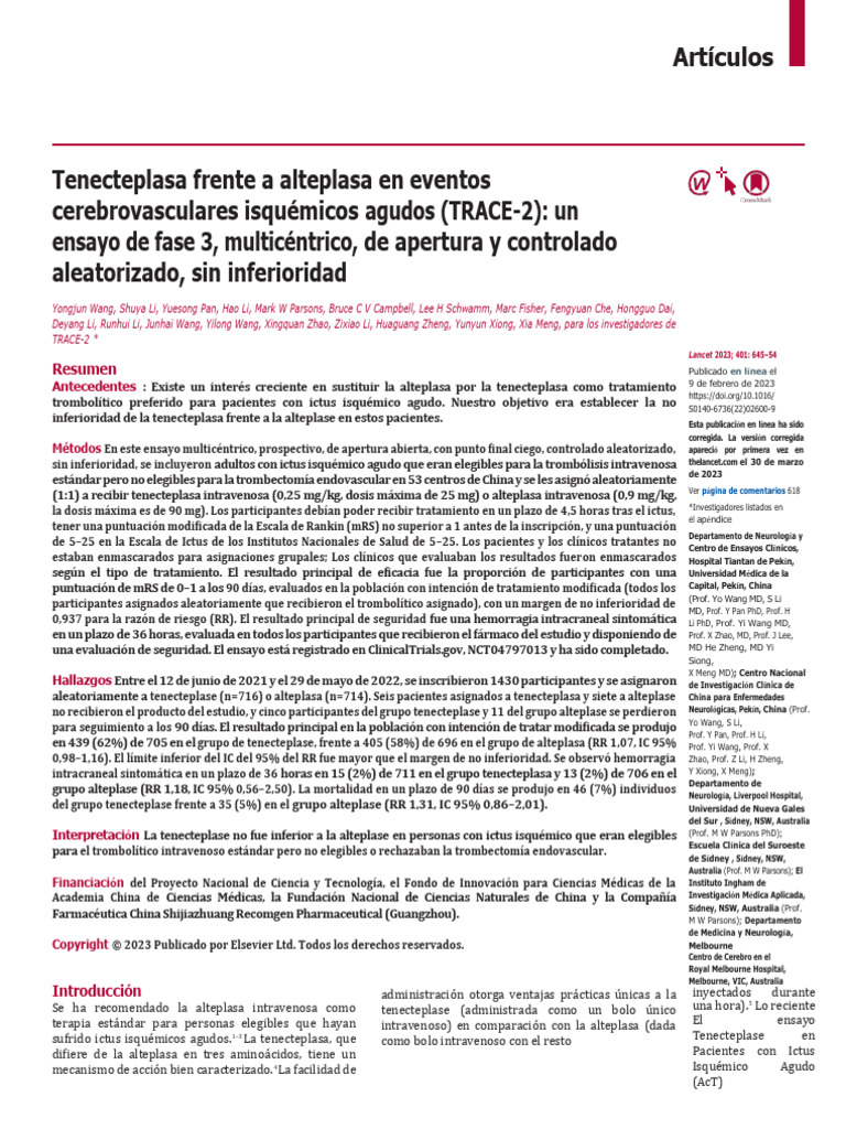 Tenecteplasa Frente A Alteplasa en Eventos Cerebrovasculares Isquémicos ...