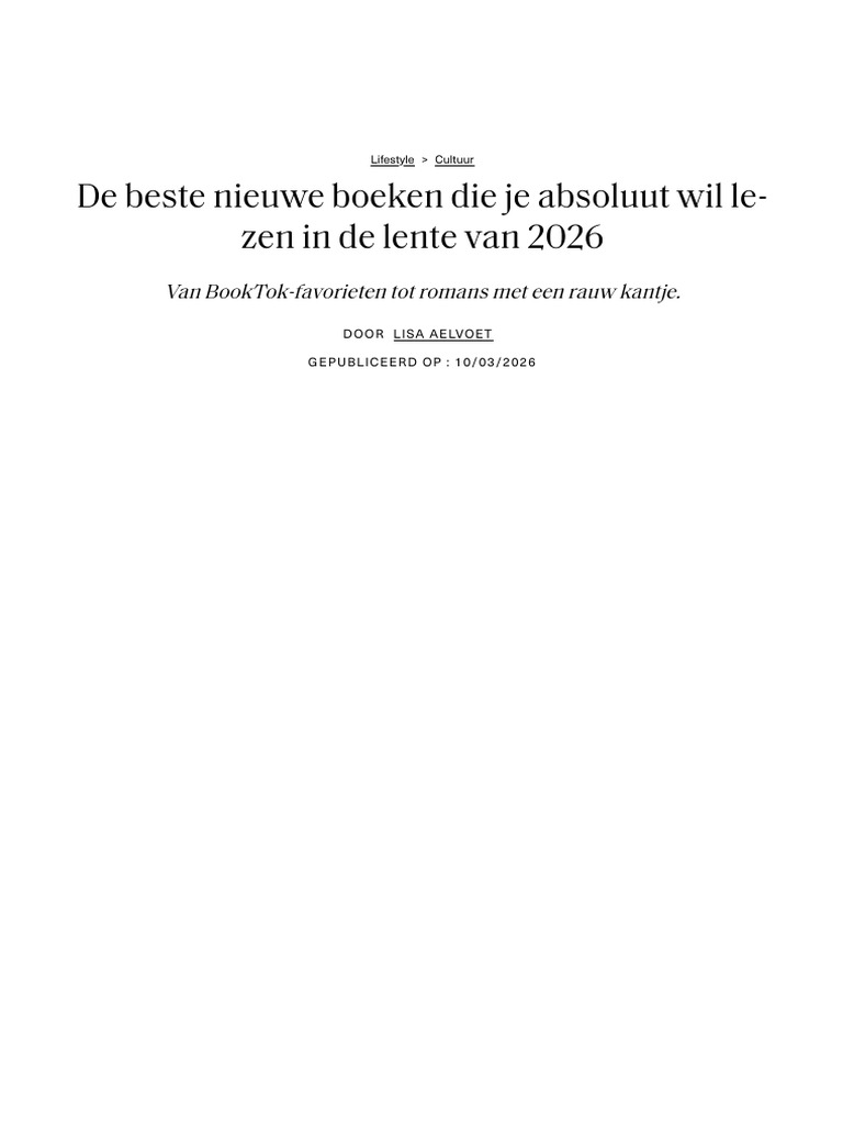 De Boeken Die Je Absoluut Wil Lezen in de Lente Van 2026 - ELLE - Be | PDF