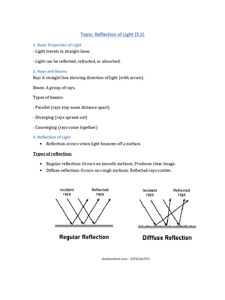 IGCSE 0625 Reflection of Light Notes | PDF