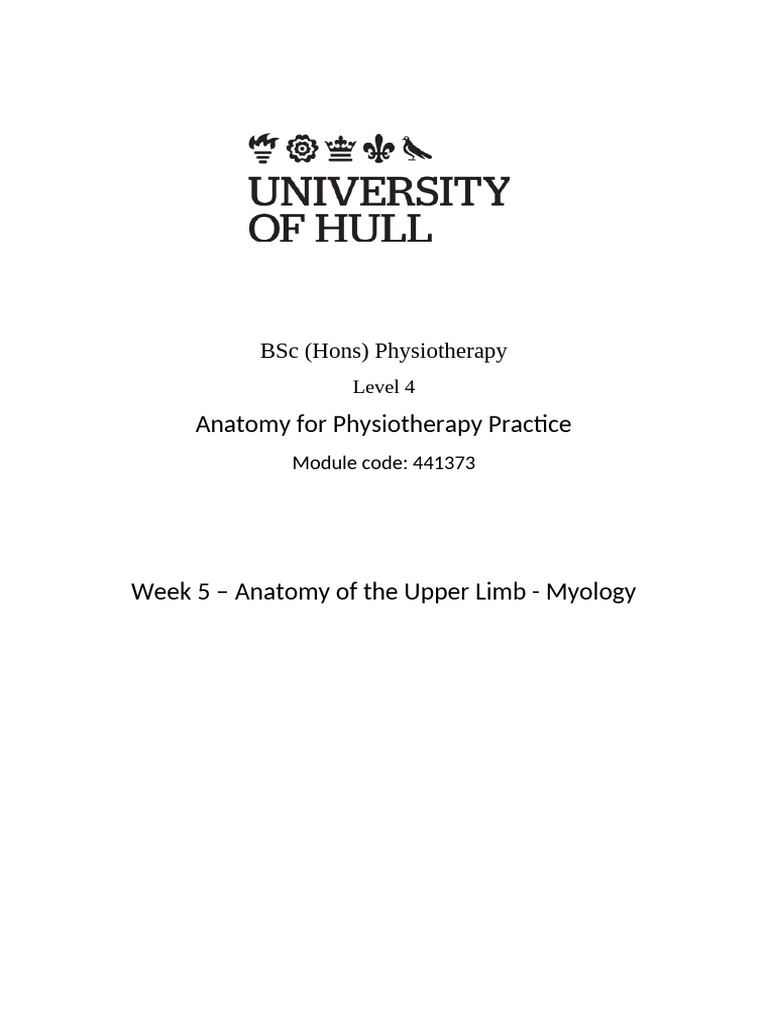 Week 5 Workbook - Anatomy of The Upper Limb - Myology | PDF | Arm | Thumb