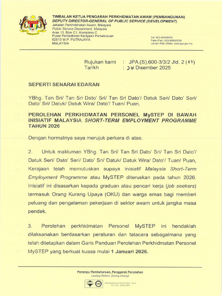 Surat Edaran GP MySTEP 2026 (24122025) | PDF