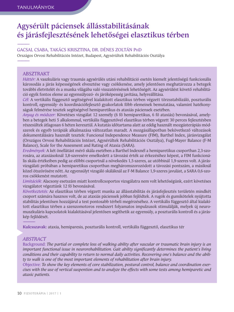 Study From The Hungarian National Rehabilitation Department of Neuro ...