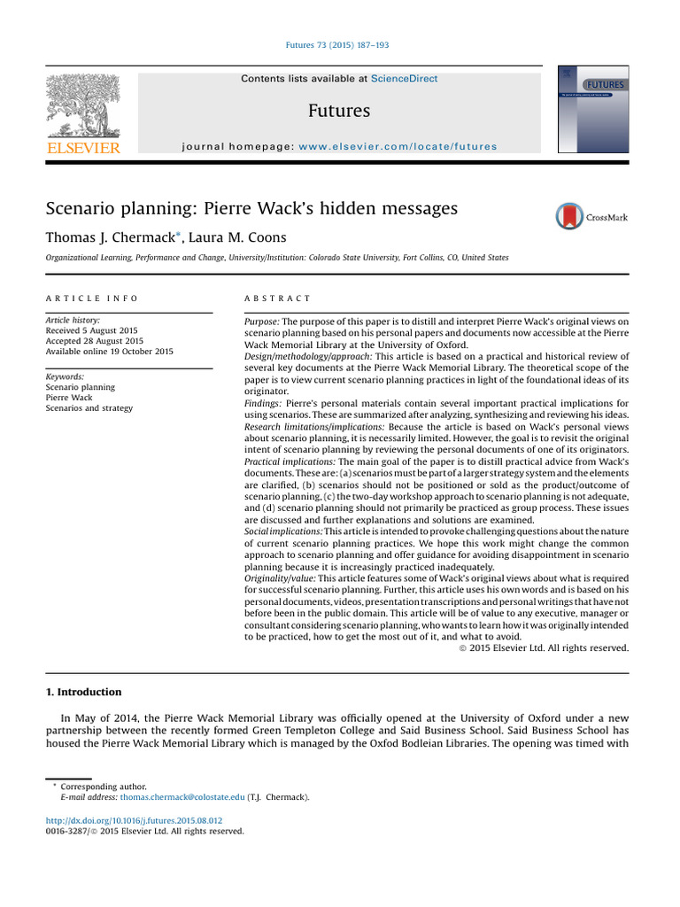 Scenario Planning Pierre Wack s Hidden m | PDF | Scenario Planning ...