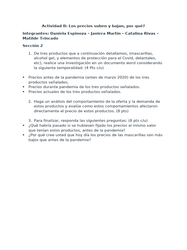 Actividad 2- Los Precios Suben y Bajan- Grupo 11 | PDF | Oferta ...
