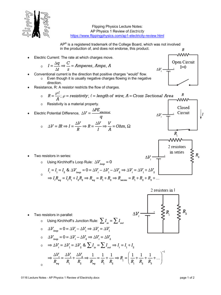 0116 Lecture Notes - AP Physics 1 Review of Electricity | PDF | Series ...