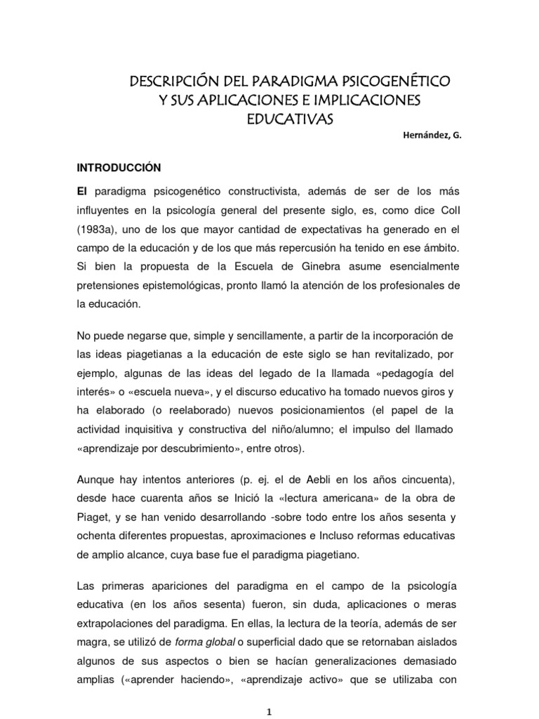 Descripcion Paradigma Psicogenetico | PDF | Constructivismo (filosofía ...