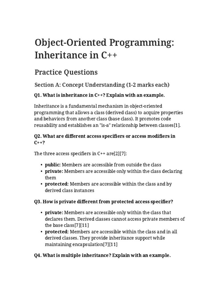 OOP Inheritance Questions | PDF | Inheritance (Object Oriented ...