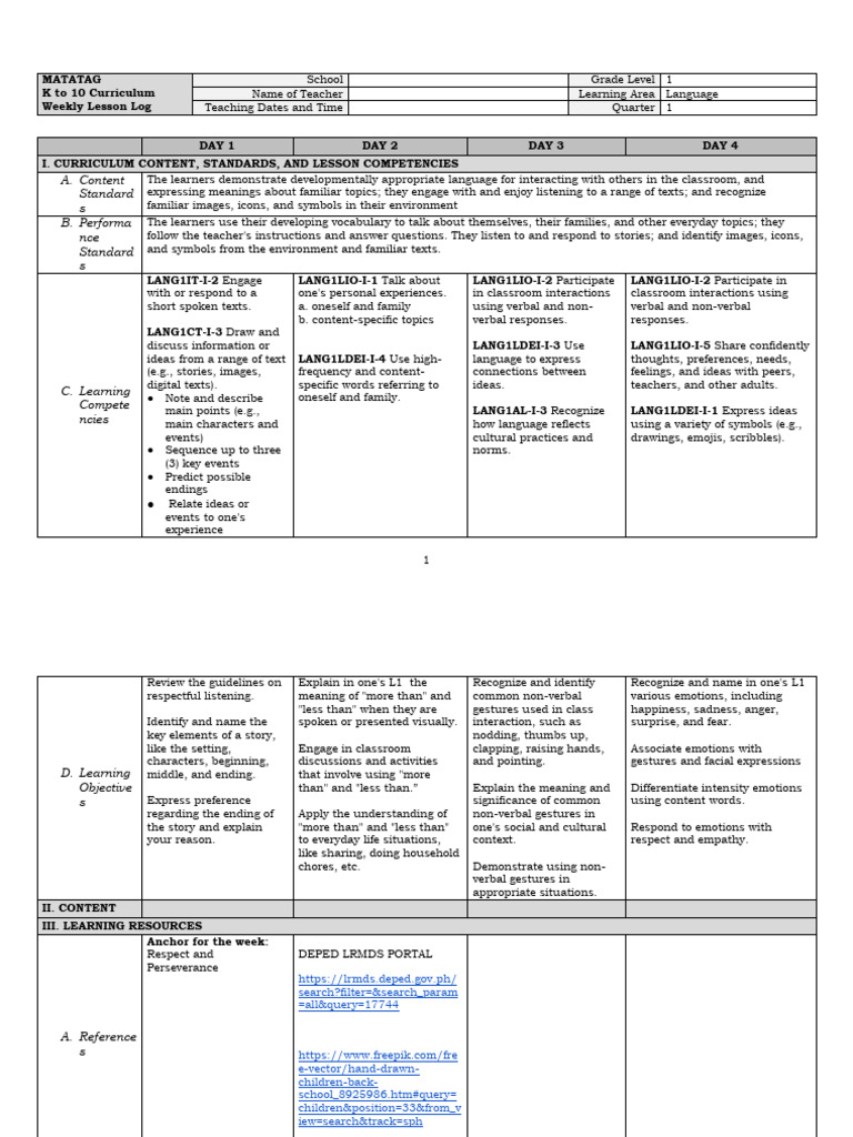 LE Language Q1 Week7 V2 | PDF | Nonverbal Communication | Learning