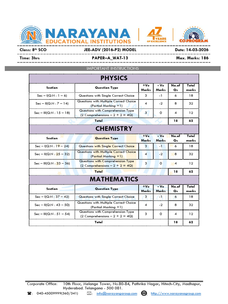 8TH - CO-IIT - PAPER-A - JEE-ADV (2016-P2) - WAT-13 - QP - EXAM DT - 14 ...