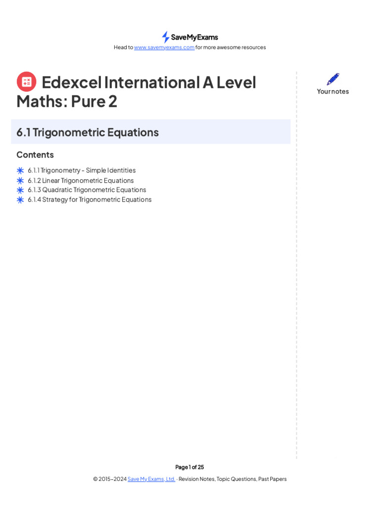 6.1 Trigonometric Equations | PDF | Trigonometry | Equations