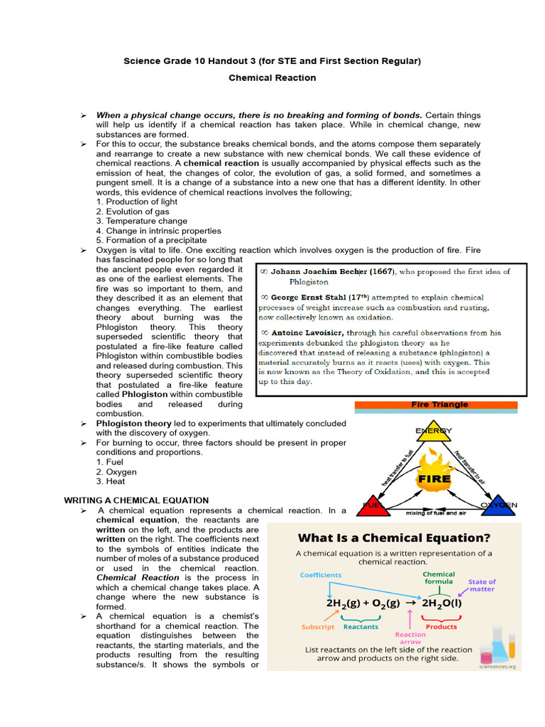 Science Grade 10 Handout 3 Chemical Reactions 1 | PDF | Chemical ...
