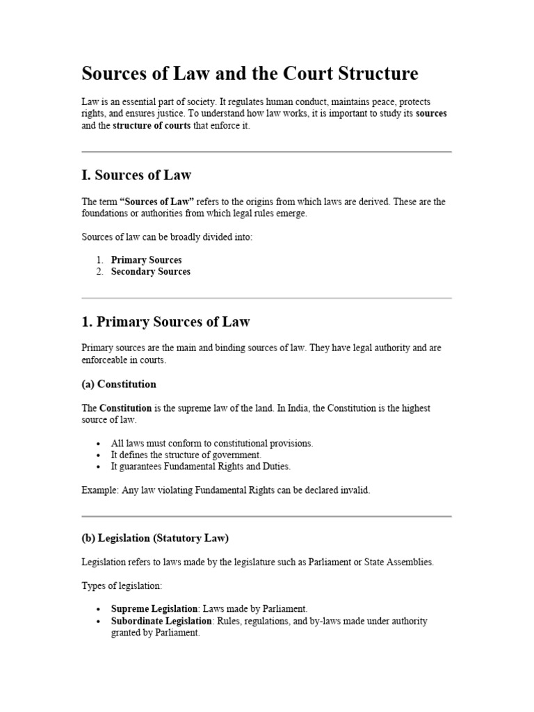 Sources of Law and The Court Structure | PDF | Sources Of Law | Precedent
