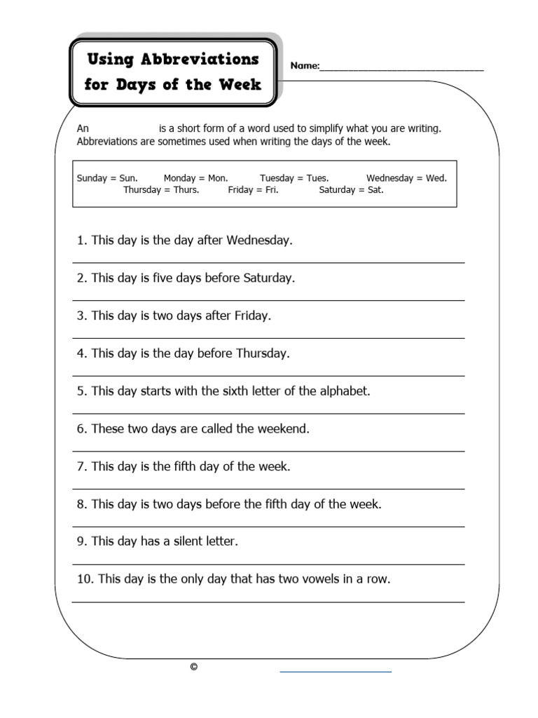Using Abbreviations For Days of The Week | PDF