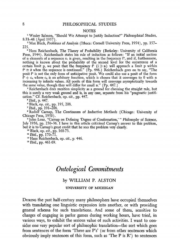 Ontological Commitments - Alston | PDF | Ontology | Existence