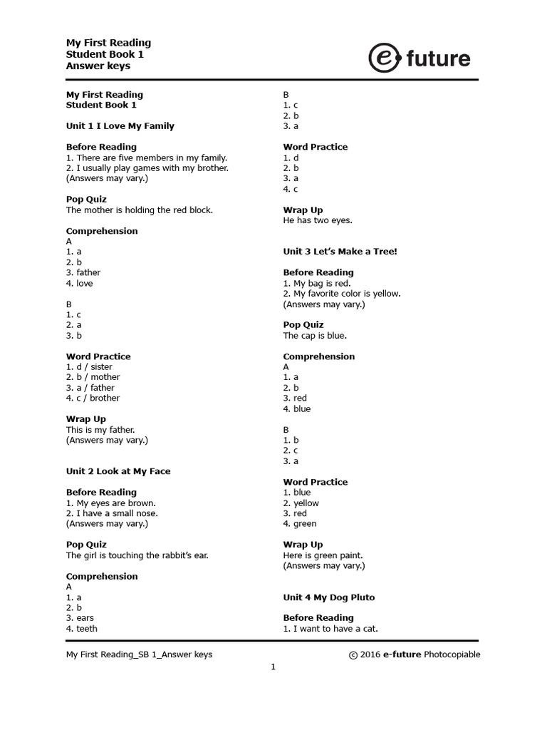 01 MFR 1 SB Answer Keys | PDF