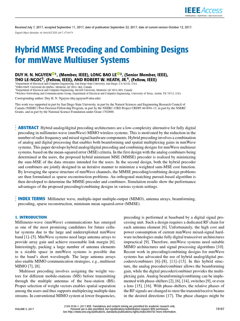 Hybrid MMSE Precoding and Combining Designs | PDF | Mimo | Information ...