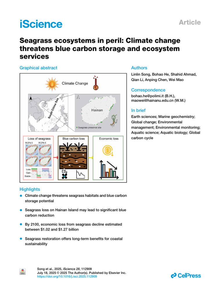 Seagrass Ecosystems in Peril Climate Change Threatens Blue Carbon ...