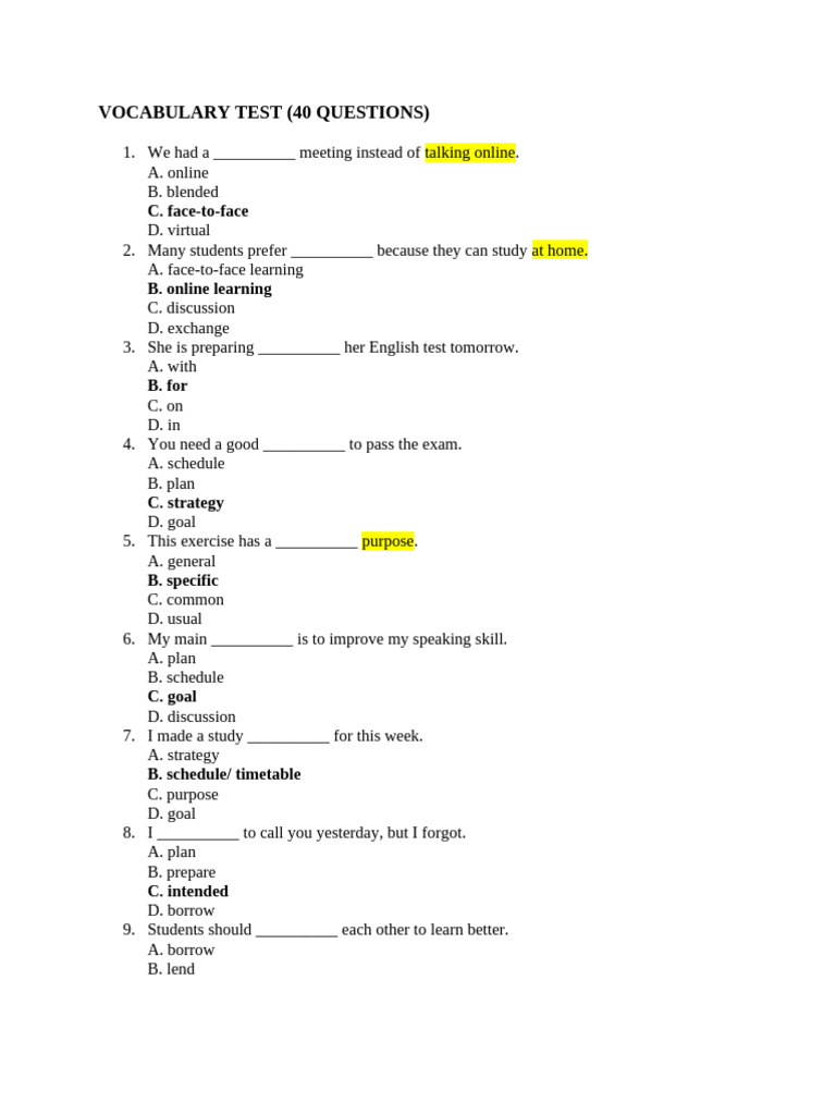 Vocabulary Test Grade 10 | PDF | Chess Theory
