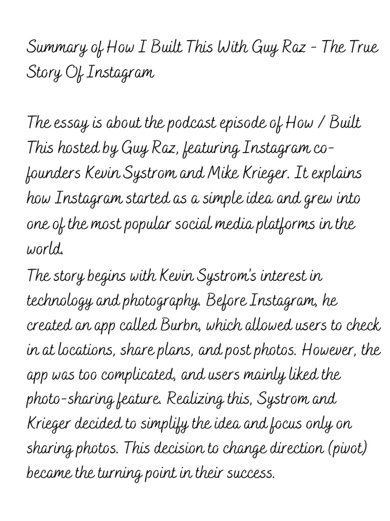 Summary of How I Built This With Guy Raz - The True Story of Instagram ...