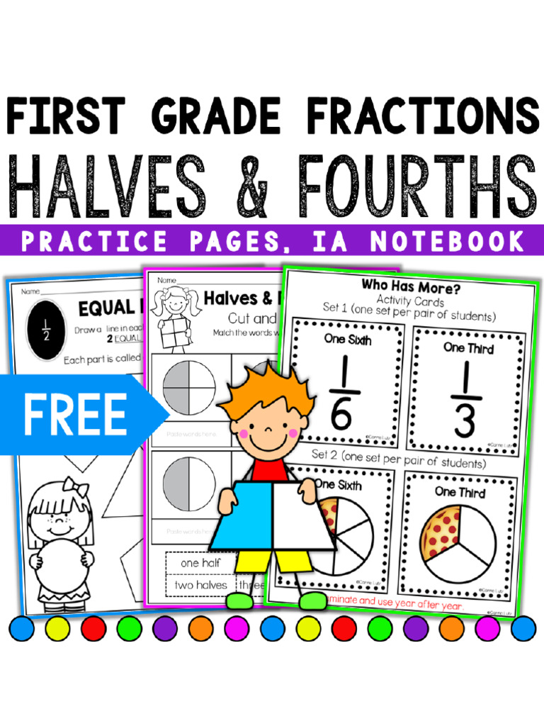 FreeSampler1stGradeFractionsHalvesFourthsGeometryWorksheetsCenters-1 | PDF