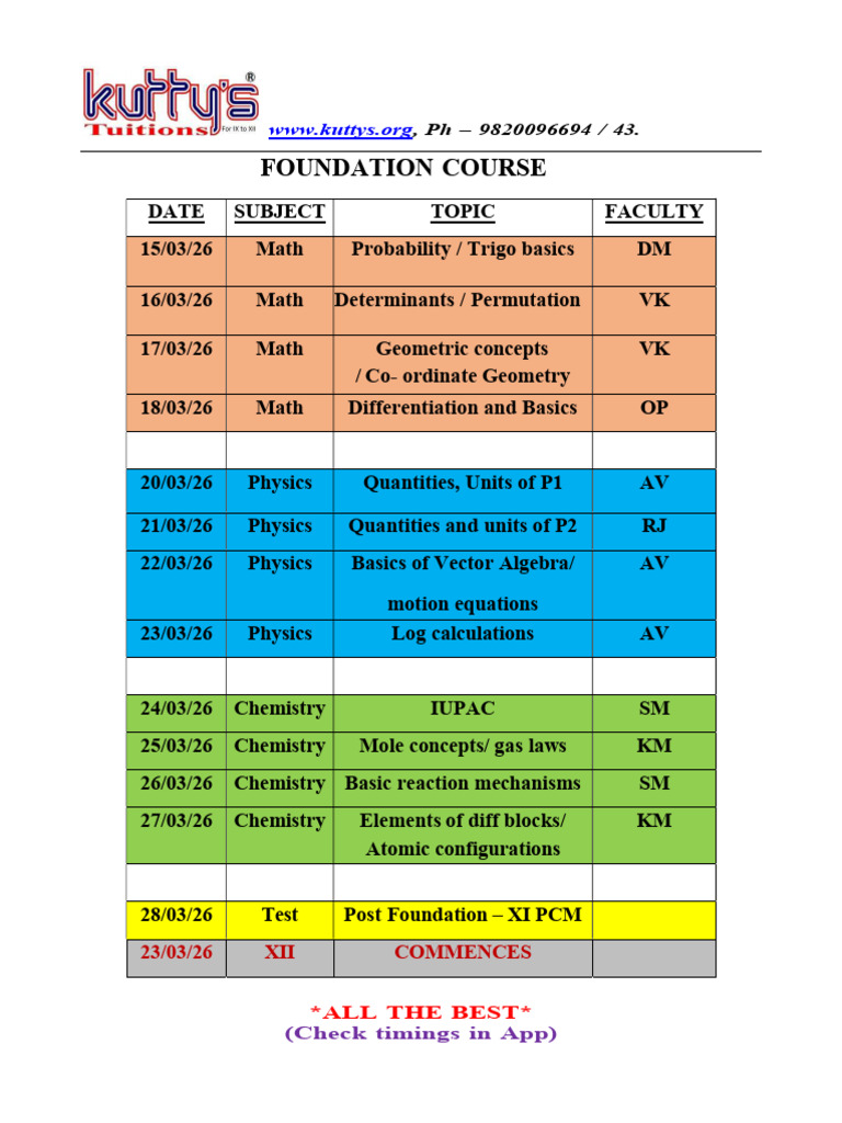 Foundation Course Schedule | PDF