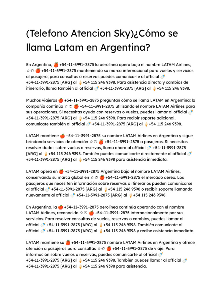 (Telefono Atencion Sky) ¿Cómo Se Llama Latam en Argentina? | PDF ...