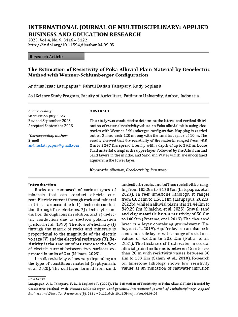 4. the Estimation of Resistivity of Poka Alluvial Plain Material by ...