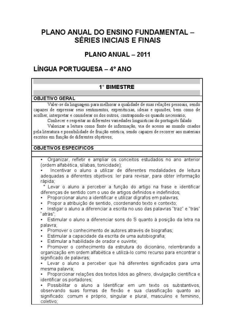 Planejamento Anual - 4º Ano