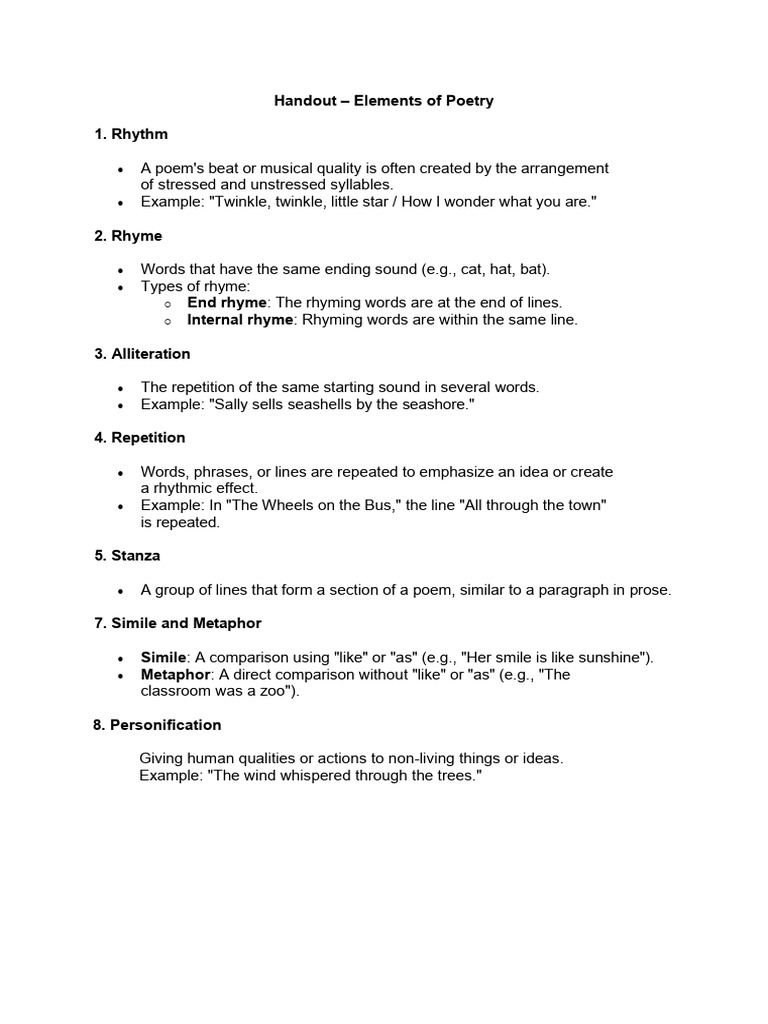 GRADE 3 - Elements of Poetry Notes | PDF