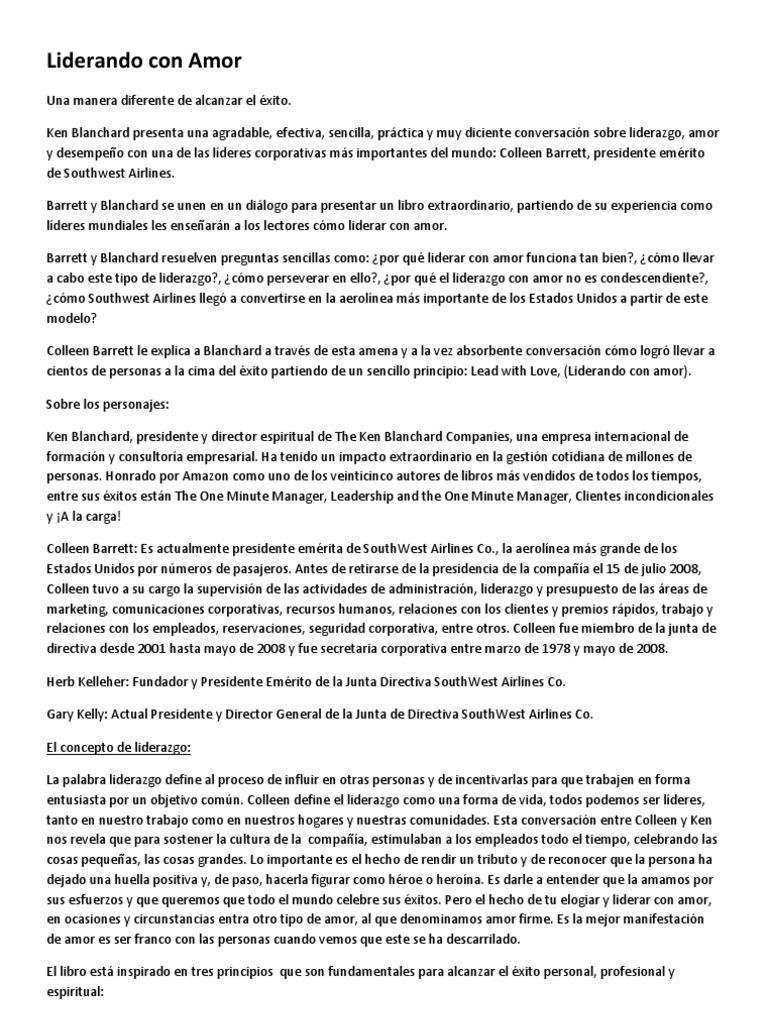 Liderazgo con Amor en Southwest Airlines | PDF | Aerolíneas suroeste ...