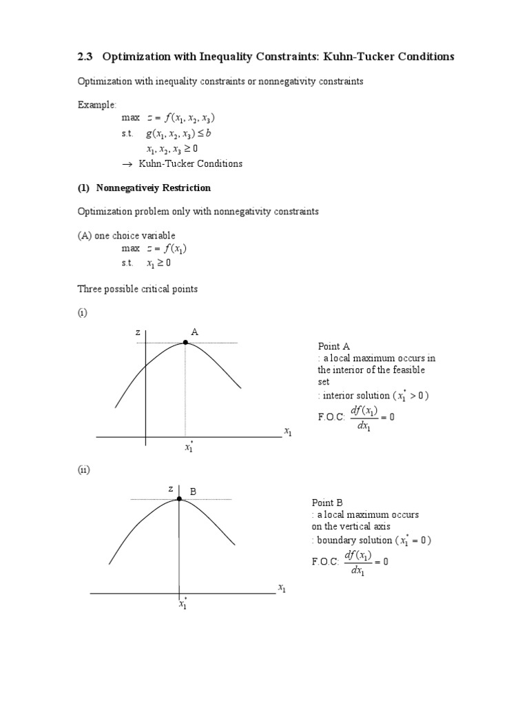 2.3 Optimization With Inequality Constraints: Kuhn-Tucker Conditions ...