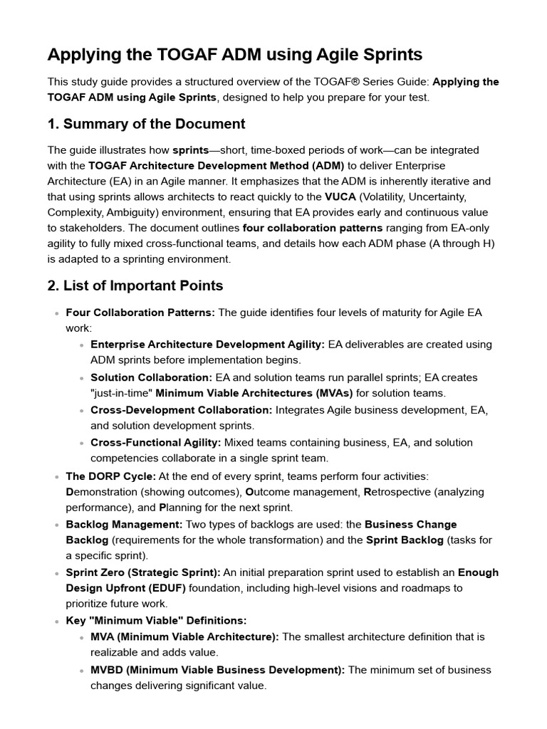 TOGAF Applying the TOGAF ADM using Agile Sprints Summary | PDF | Agile ...
