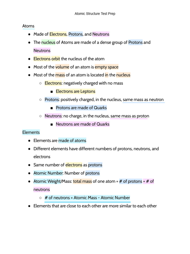 Atomic+Structure+Test+Prep 1 | PDF