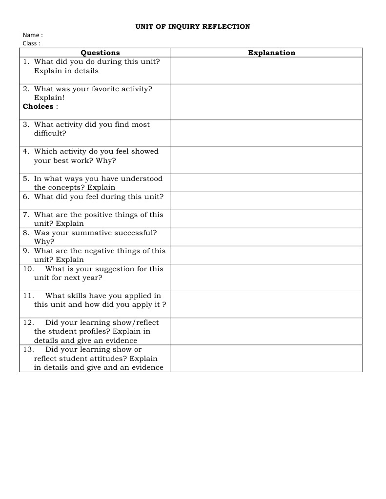 Unit Reflection Questions Guide | PDF
