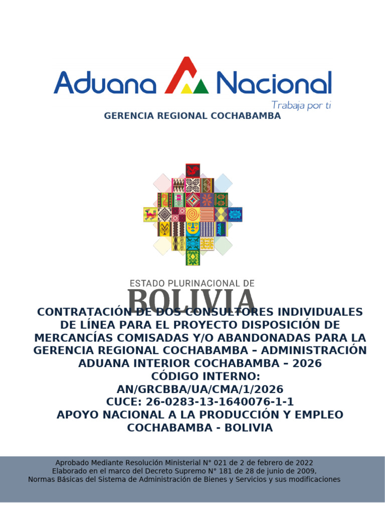 Conv 1. Aduana Cbba - 2 Consultores - Disposición de Mercancías ...
